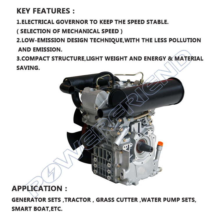 20HP 14KW Water Cooled Diesel Engine 2V80 Two Cylinder 4- Stroke ...